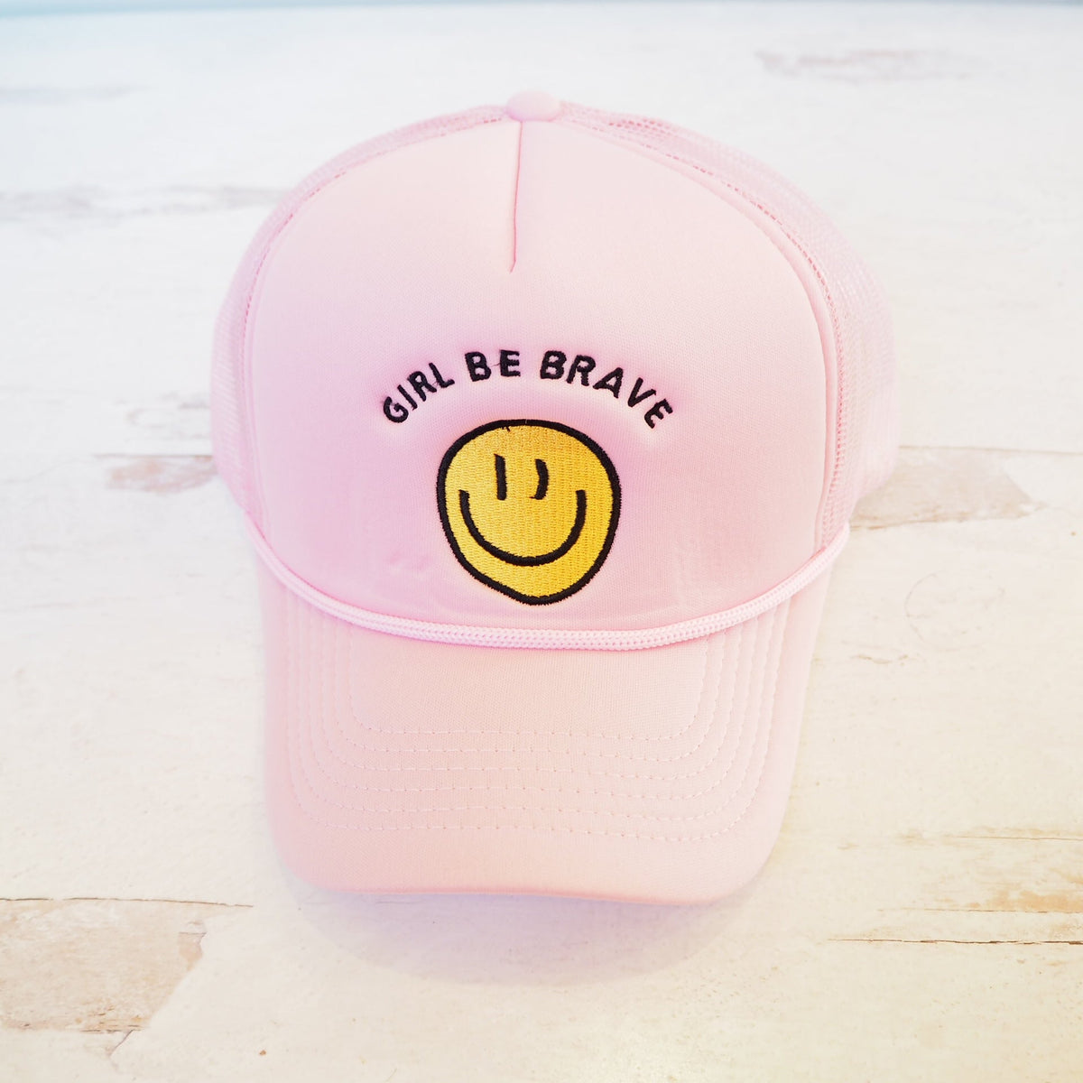 Girl Be Brave Pink Smiley Face Hat
